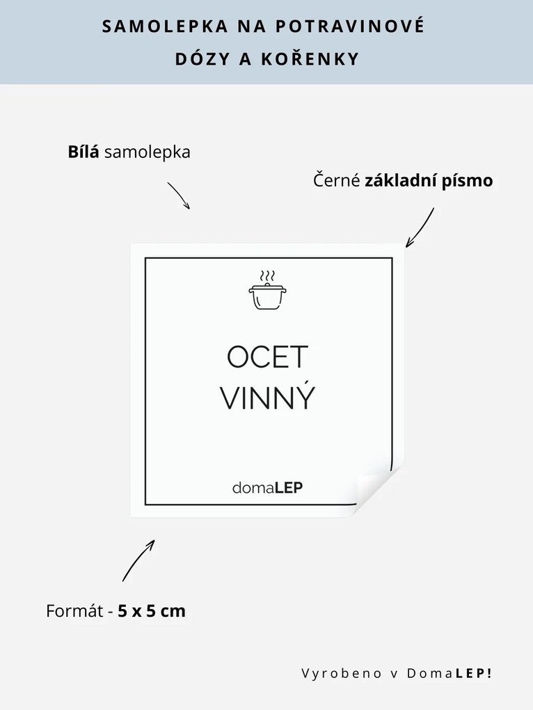 Samolepka na láhev OCET VINNÝ – bílá, 5 x 5 cm, základní písmo