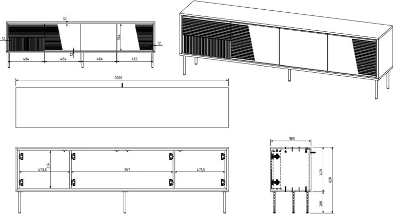TV stolek ABI 200 cm černý