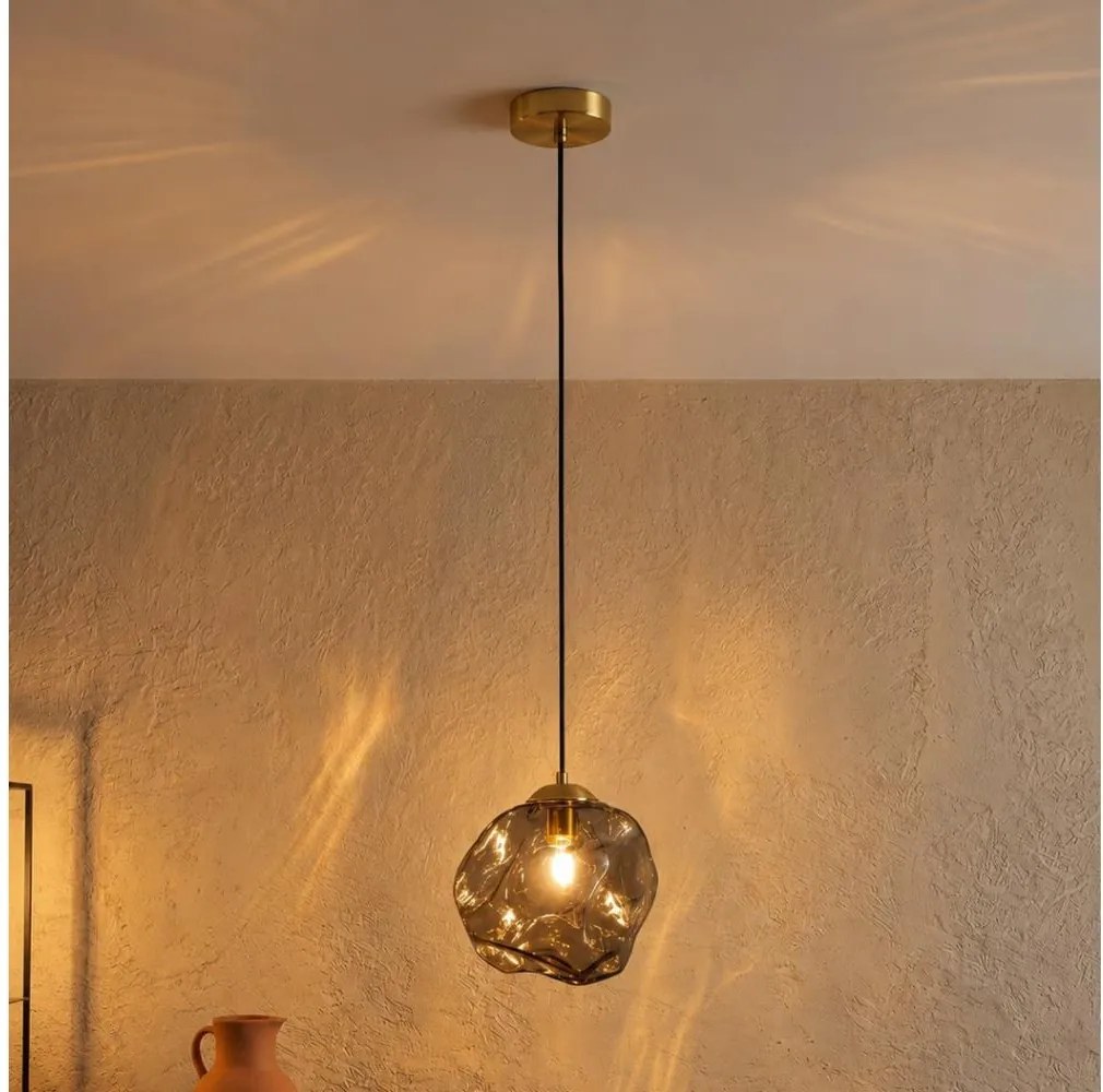 Lustr na lanku CRISTAL 1xE14/15W/230V mosaz/kouřová černá