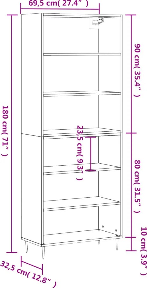 vidaXL Skříň 69,5x32,5x180 cm kompozitní dřevo [3189555] Barva: Betonová šedá