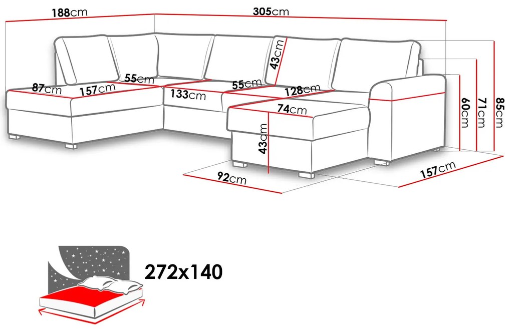Moderní sedací souprava Wilson, šedá Roh: Orientace rohu Levý roh