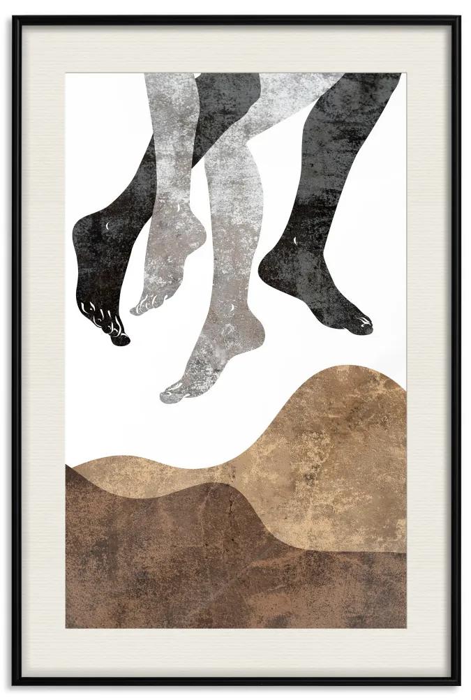 Plakát Odpojení od země - jedinečná abstrakce v hnědých vlnách na bílém pozadí