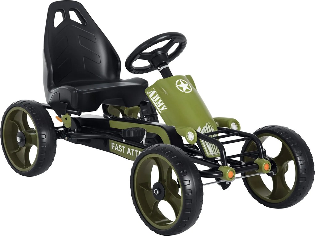 HOMCOM Dětské Pedálové Auto Go Kart s Ruční Brzdou, Kettcar s Nastavitelným Sedadlem pro Děti od 3 Let, Zelené 105 x 54 x 61cm | Aosom