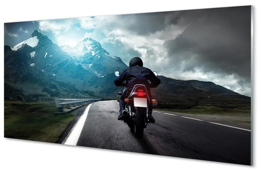 Obraz na skle Motocyklu horské silnici muž nebe 100x50 cm