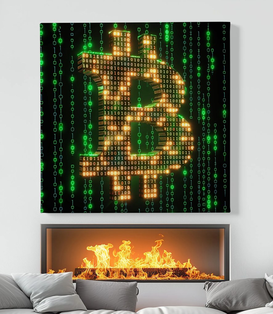 Obraz na plátně - Bitcoin Matrix FeelHappy.cz Velikost obrazu: 100 x 100 cm