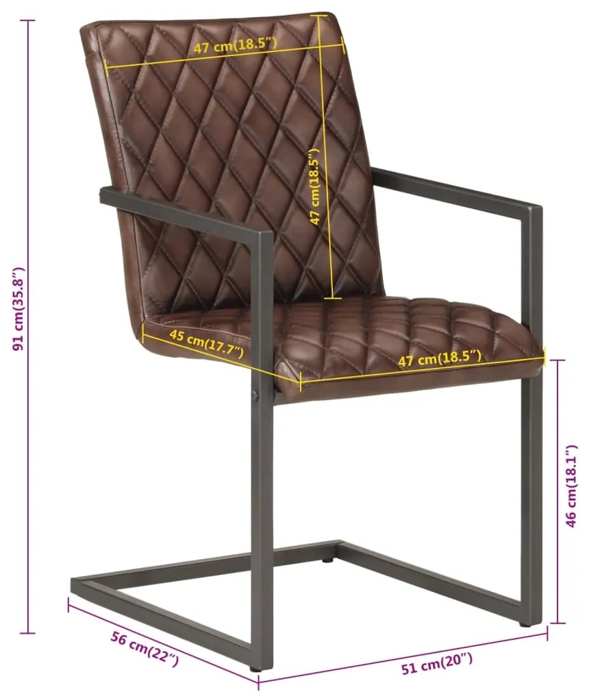 vidaXL Marketos Konzolové jídelní židle 2 ks hnědé pravá kůže