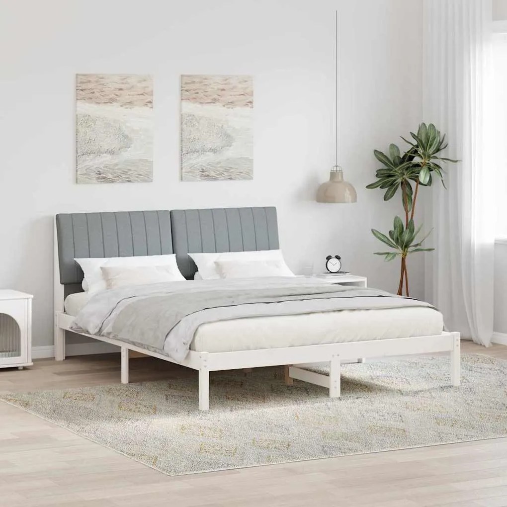 Rám postele s čelo Bílá 160 x 200 cm Masivní borové dřevo 3394412