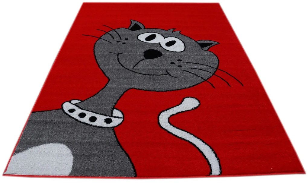MAXMAX Dětský koberec Veselá kočička - červený