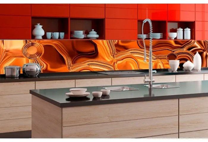 DIMEX | Fototapeta do kuchyně Kapalný chromový bronz KI-350-102 | 350 x 60 cm | metalická, hnědá