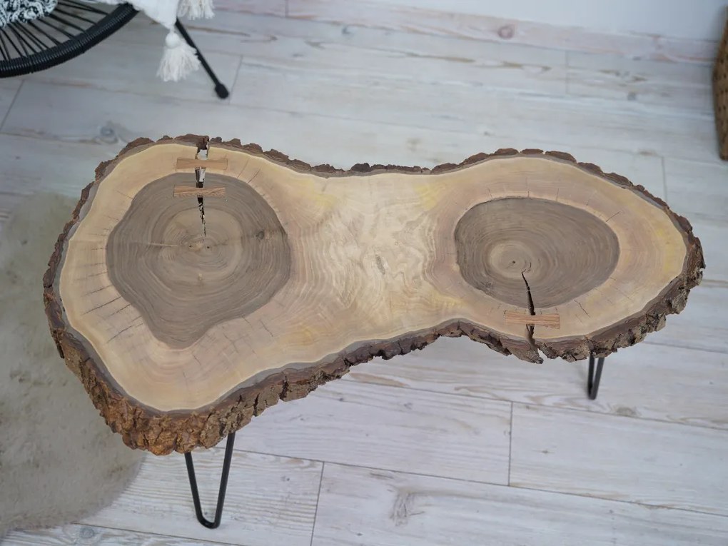 Konferenční Stůl, Ořech s kůrou Double 89 cm s Motýlky