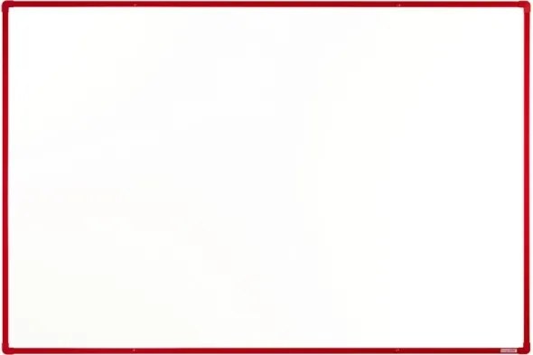 Bílá magnetická popisovací tabule s keramickým povrchem boardOK, 1800 x 1200 mm, červený rám