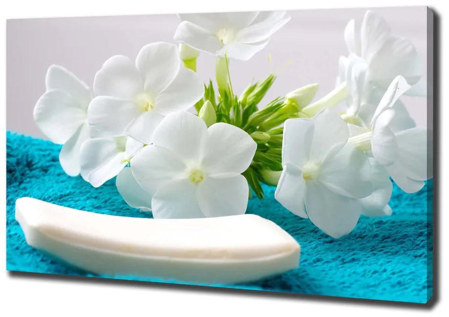 Wallmuralia Foto obraz na plátně do obýváku Bílé květiny spa 100x70 cm