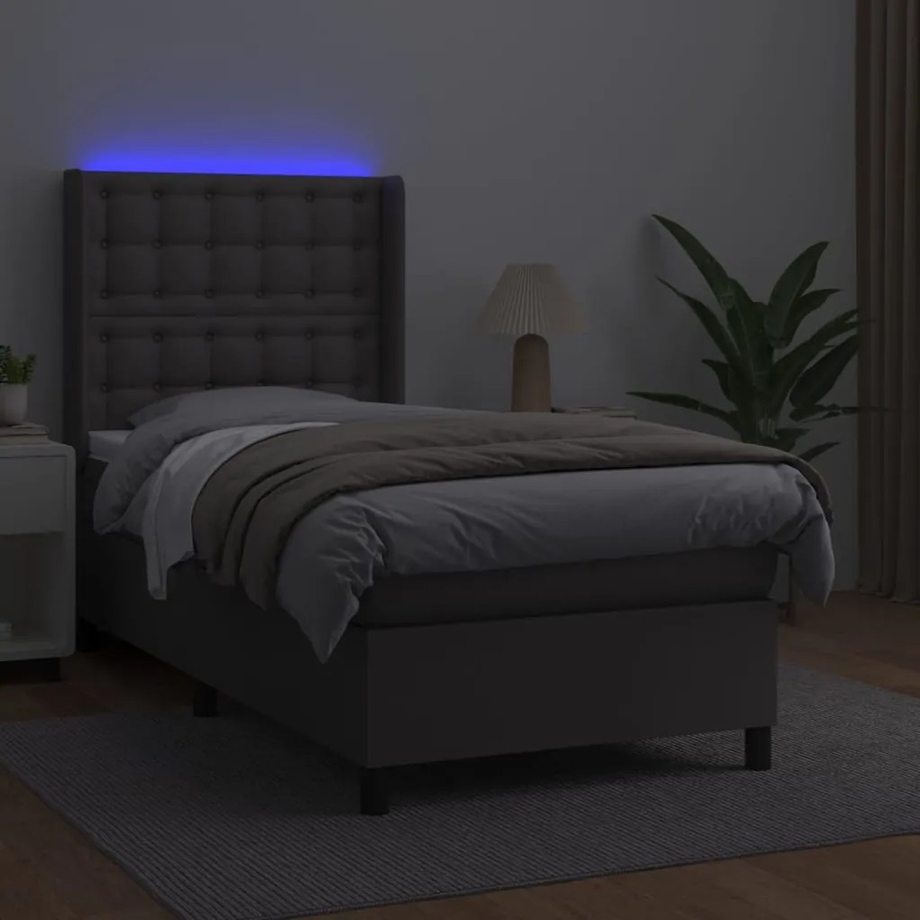 Box spring postel s matrací a LED šedá 80 x 200 cm umělá kůže 3139353