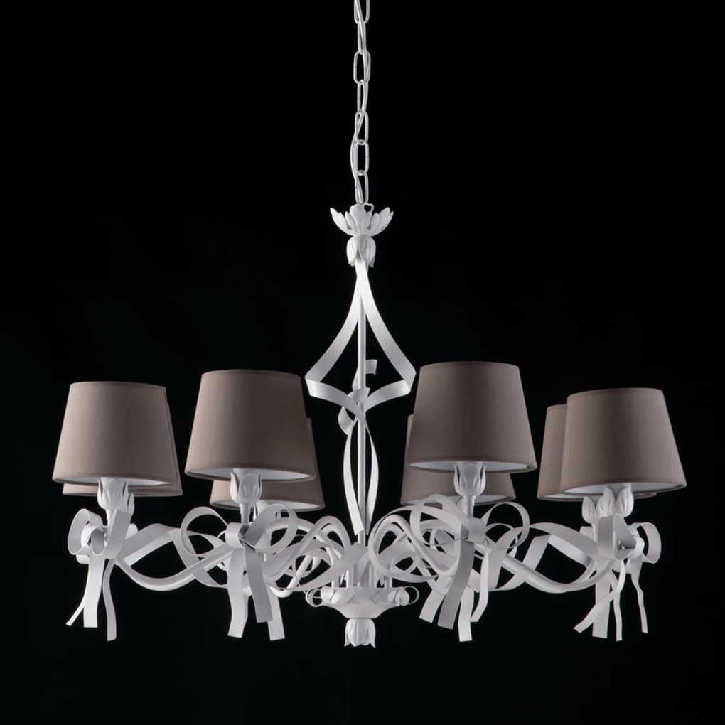 Light for home - Lustr na řetězu s latkovymi stinidly v holubičí šedé barvě BL184-8-BCO "Lucy", 8 X 40 Watt Max, ošuntělá bílá, 8 X 40 W, E14, Ošuntělá bílá