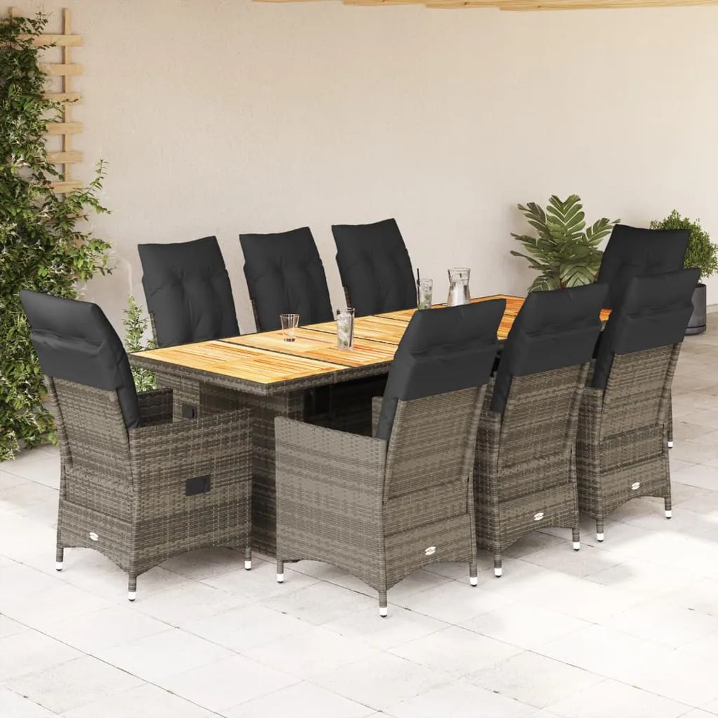 9dílný zahradní bistro set s poduškami šedý polyratan 3277237