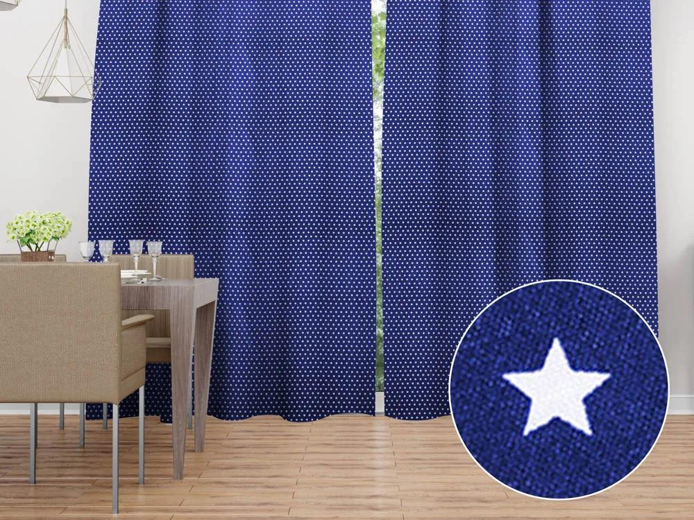 Biante Bavlněný závěs Sandra SA-352 Bílé hvězdičky na modrém 130x200 cm