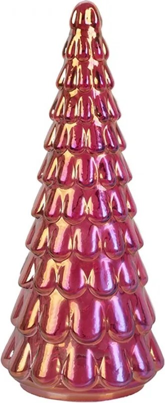 Růžová vánoční skleněná dekorace stromek - Ø 11*26 cm