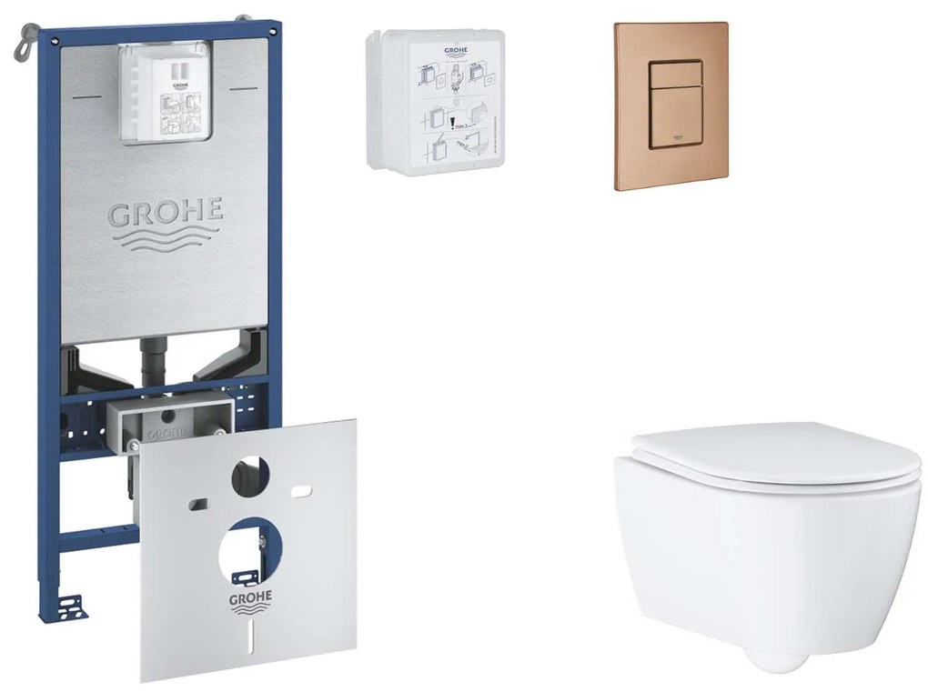 Grohe Rapid SLX - Set předstěnové instalace, klozetu, sedátka SoftClose a tlačítka Skate Cosmopolitan, kartáčovaný Warm Sunset SANI11BB4118