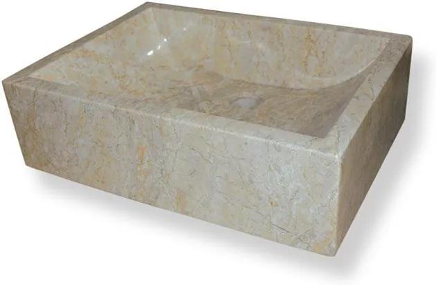 Masivní kamenné umyvadlo na desku - leštěný mramor, krémové, 55x40 cm