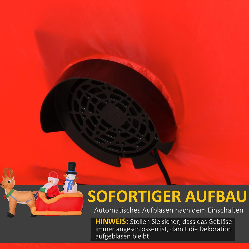HOMCOM Vánoční dekorace Nafukovací Santa Claus venkovní vánoční dekorace, sáně, včetně ventilátoru, 1,8 m, červená + hnědá