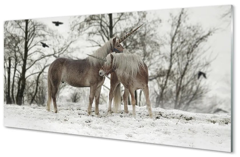 akrylový obraz Zimní lesní jednorožci 125x50 cm