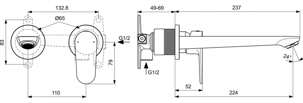 Ideal Standard CeraFine O - Umyvadlová baterie pod omítku, Černá matná BD133XG