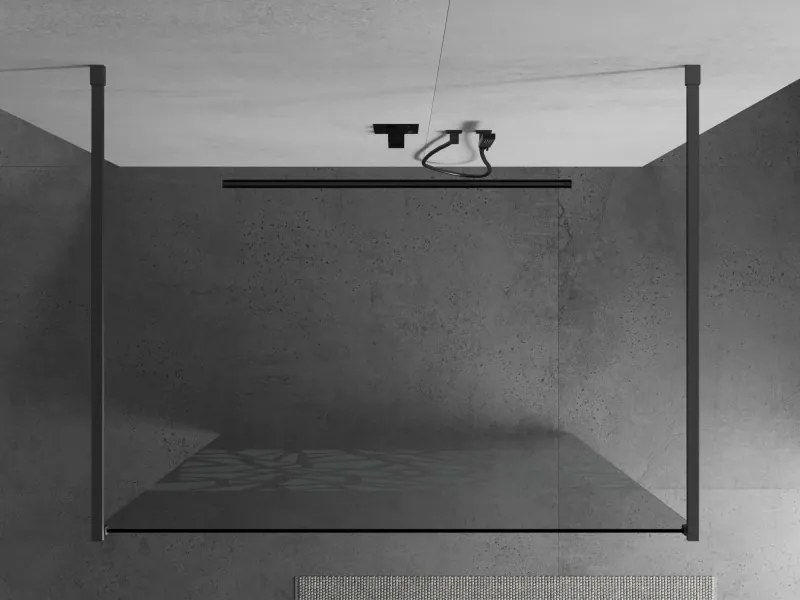 Mexen Kioto, sprchová zástěna Walk-In 100 x 200 cm, 8mm čiré sklo bílý vzor, grafitový profil, 800-100-002-95-85