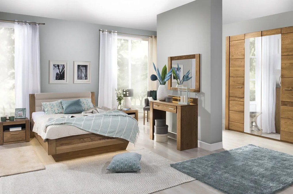 Dvoulůžková postel Velvet II 74 140x200 z masivu s LED osvětlením a roštem dub Rustikal/béžová