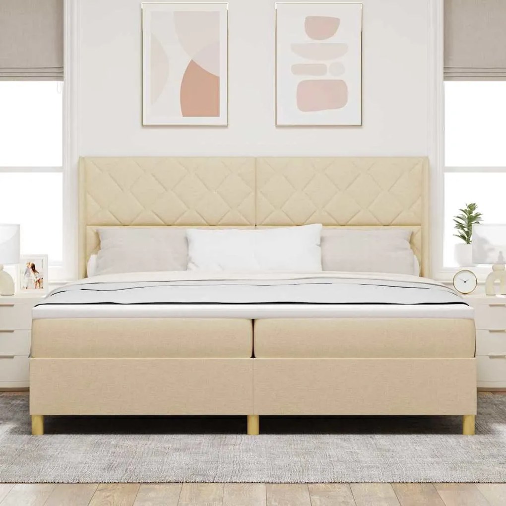 Postel s boxspringem s čelo Krémová 200 x 200 cm textil 3341922