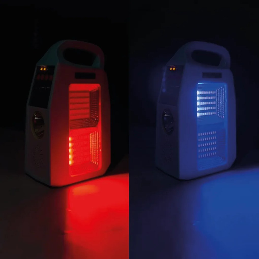 Multifunkční solární LED lampa s reproduktorem a powerbankou Kemp