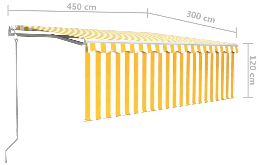 vidaXL Automatická zatahovací markýza s roletou 4,5 x 3 m žlutobílá