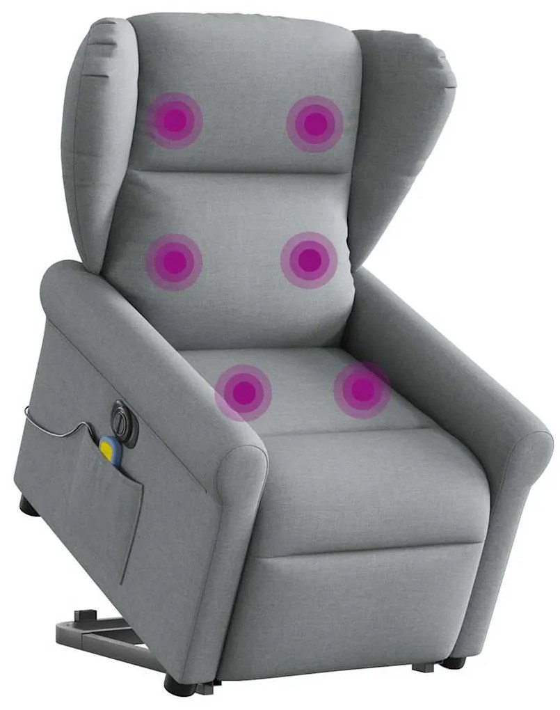 Elektrické zvedací masážní polohovací křeslo světle šedé textil 3303404