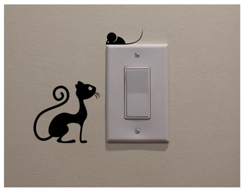 Dekorativní samolepka Cat & Mouse, výška 11 cm