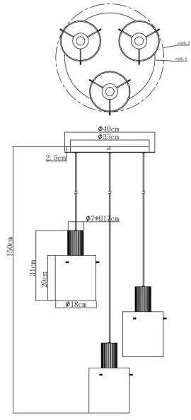 Globo 15904-3HR - Lustr na lanku TULIVAR 3xE27/40W/230V pr. 48 cm šedá
