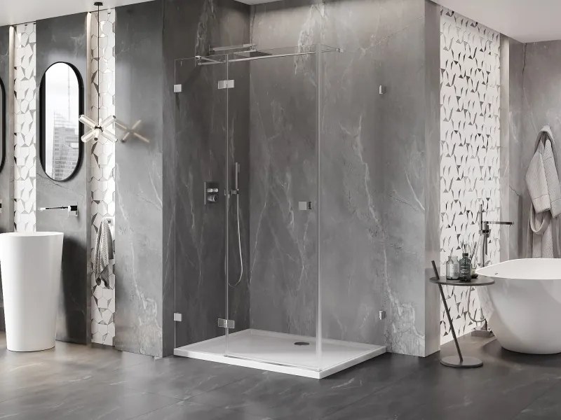 Mexen Lunar T, sklápěcí sprchový kout levý 140 x 80 cm, 8mm čiré sklo, chromový profil, 834T-140-080-01-00-L