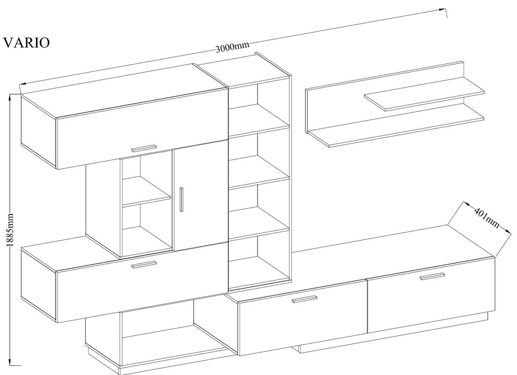 Rohová obývací stěna Varese, dub lancelot/bílý lesk