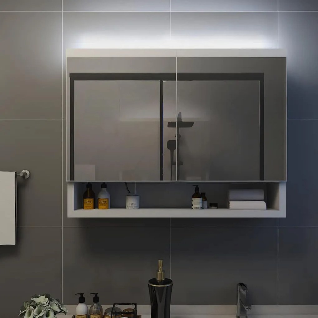 LED koupelnová zrcadlová skříňka bílá 80 x 15 x 60 cm MDF 323604