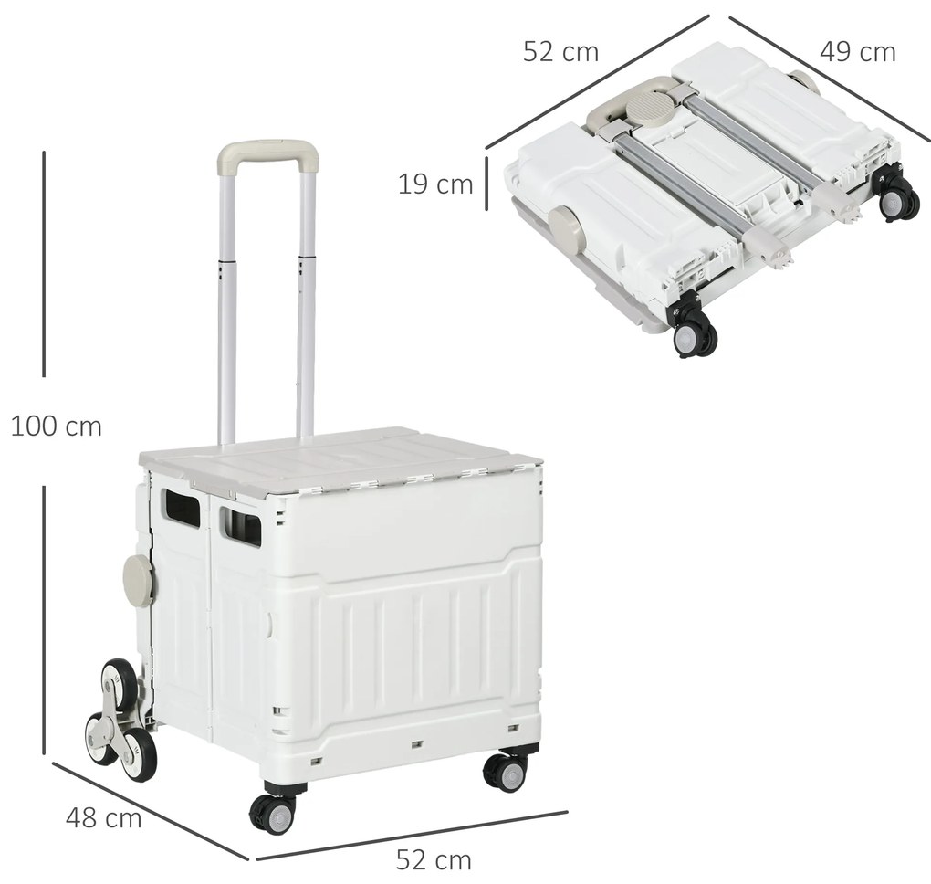 HOMCOM Skládací nákupní vozík s nastavitelnou teleskopickou rukojetí, schodolez do 80 kg, s víkem, bílý, na nákupy a cestování | Aosom.de