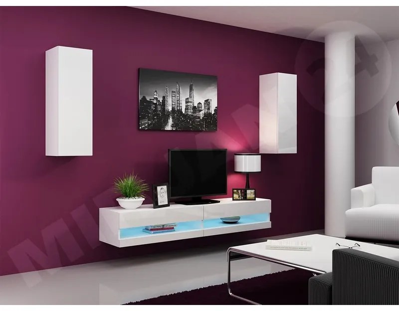 Obývací stěna Zigo New X, Osvětlení: osvětlení LED - bílé, Barva: černý / černý lesk
