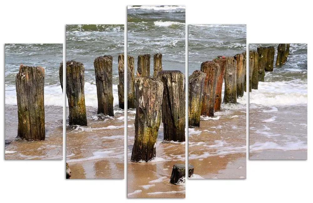 Gario Obraz na plátně Vlny na pláži - 5 dílný Rozměry: 100 x 70 cm