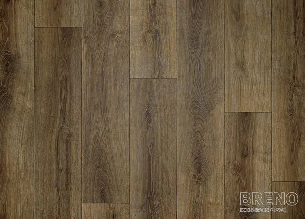 Breno PVC CARBONTEX Cherbourg Oak 546 – tmavé dřevo, šíře 300 cm