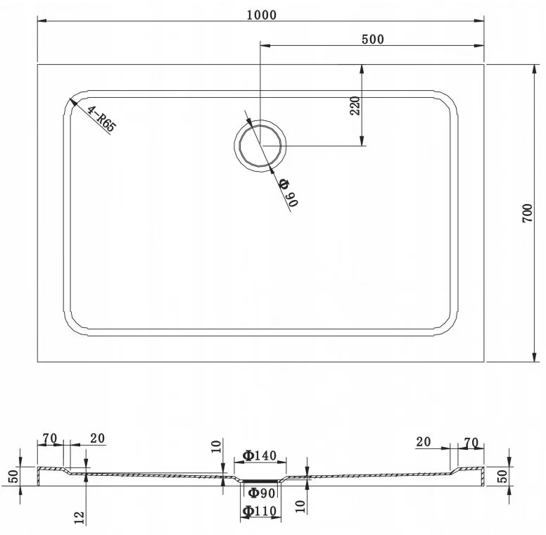 Sprchová vanička MEXEN SLIM 100x70 cm + sifón bílá