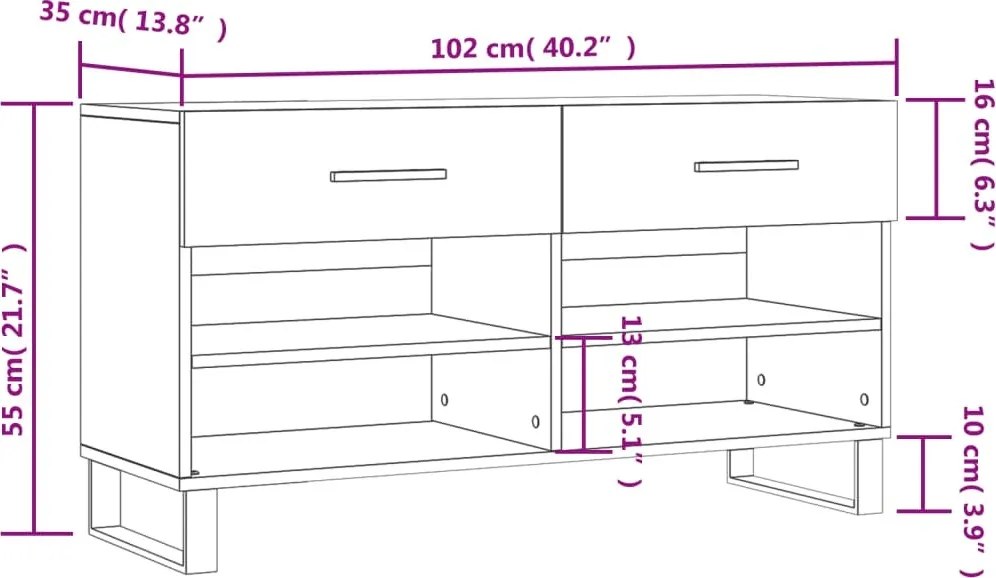 vidaXL Botník 102 x 35 x 55 cm kompozitní dřevo [829766] Barva: dub sonoma