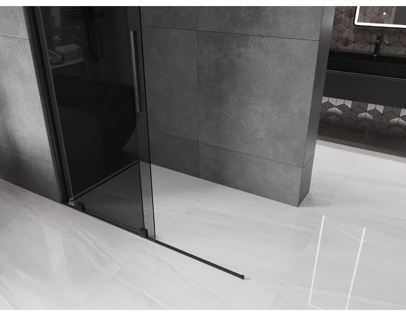 Mexen Velar, sprchová zástěna s posuvnými dveřmi Walk-in 140 x 200 cm, 8mm šedé sklo, černá matná, 871-140-000-43-70