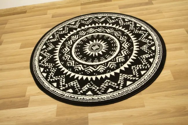 Koberec kruh Luna 503493/50944 Rozeta Etno černý / krémový