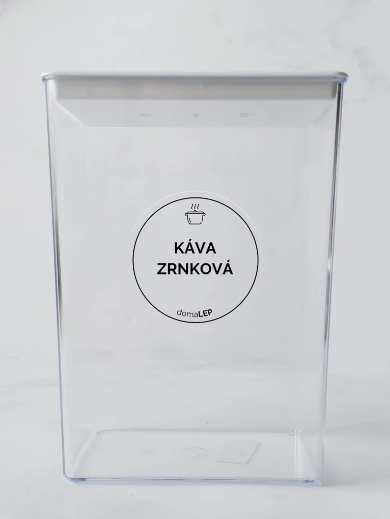 KÁVA ZRNKOVÁ – průhledná samolepka na dózu, tučné písmo, 5 cm | DomaLEP
