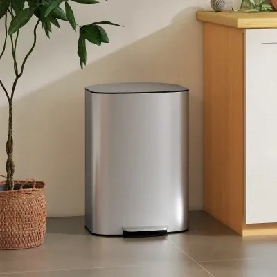 HOMCOM 50 L pedálový koš s měkkým zavíráním a 90° otevřením – vyjímatelný vnitřní kýbl, nerezová ocel, šedý