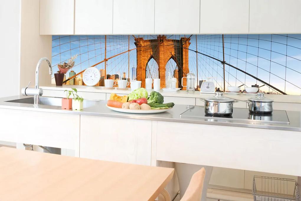 DIMEX | Fototapeta do kuchyně Brooklyn Bridge KI-350-116 | 350 x 60 cm | modrá, oranžová, hnědá