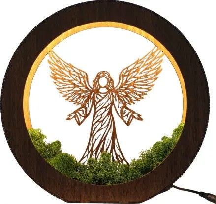 Dřevěná LED lampa s mechem – Anděl I SENTOP LED0606