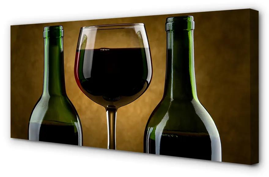 Obrazy na plátně 2 láhve sklenice na víno 100x50 cm